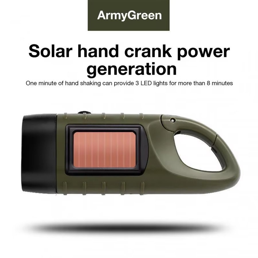 LED Flashlight Hand Crank Solar Powered Rechargeable Survival Gear Self ...